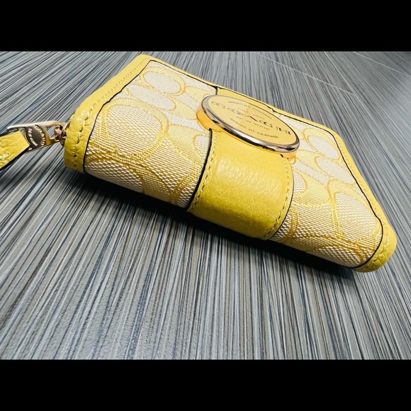 Coach | Bags | Coach Lonnie Yellow Wallet In Signature Jacquard | Poshmark